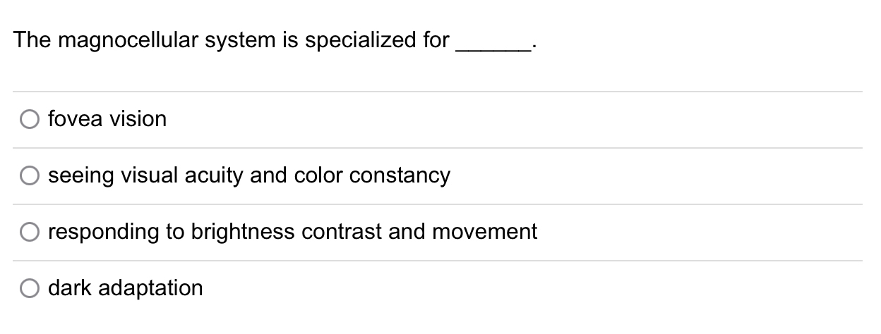 Solved The magnocellular system is specialized forfovea | Chegg.com