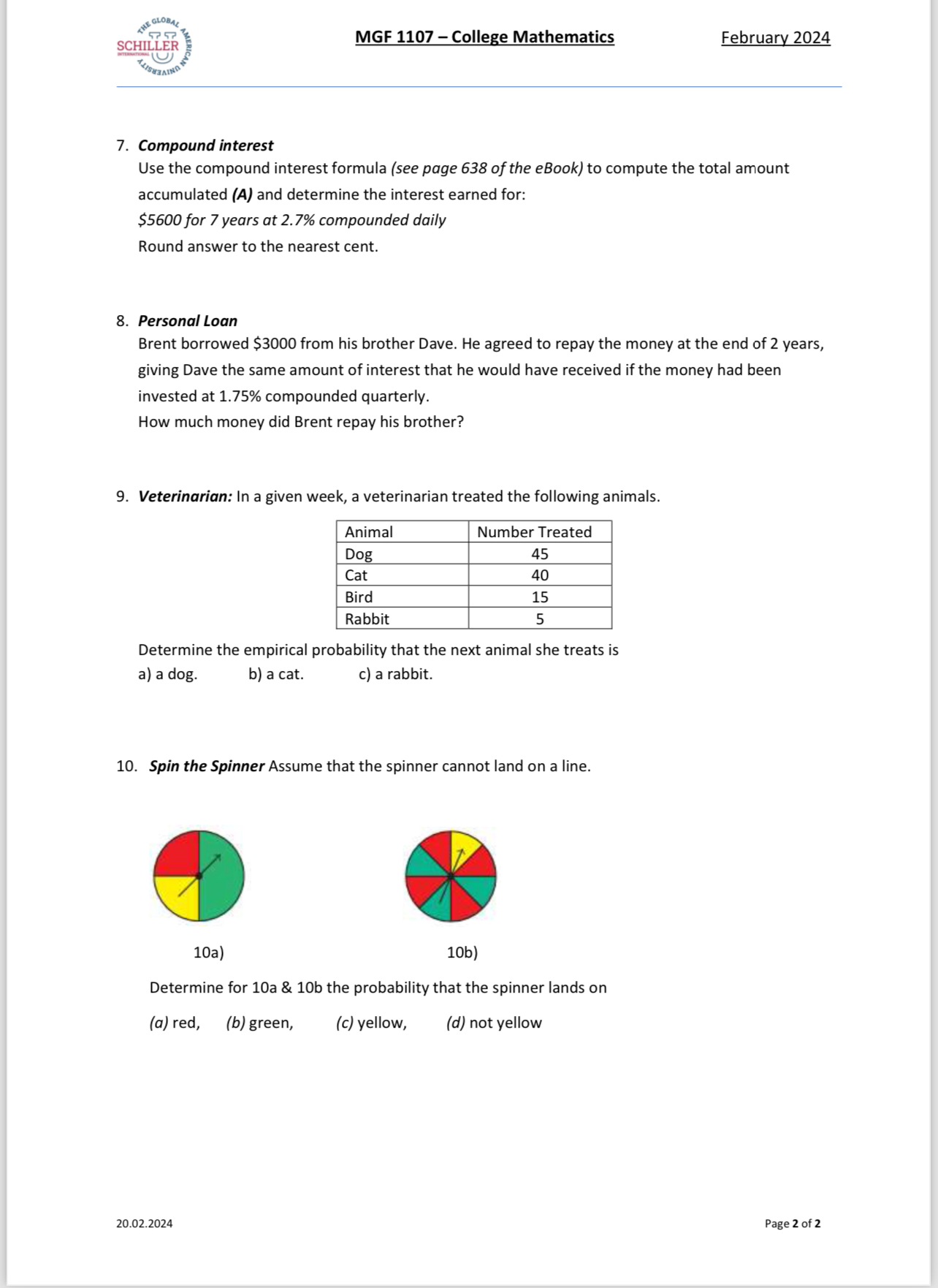 Solved MGF 1107 - ﻿College MathematicsFebruary 20247. | Chegg.com