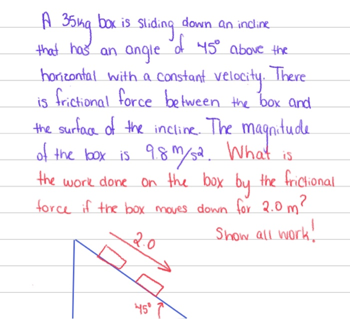 Solved A 3559 box is Sliding down an incline that has an | Chegg.com