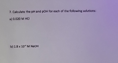 Solved Calculate the pH ﻿and pOH for each of the following | Chegg.com