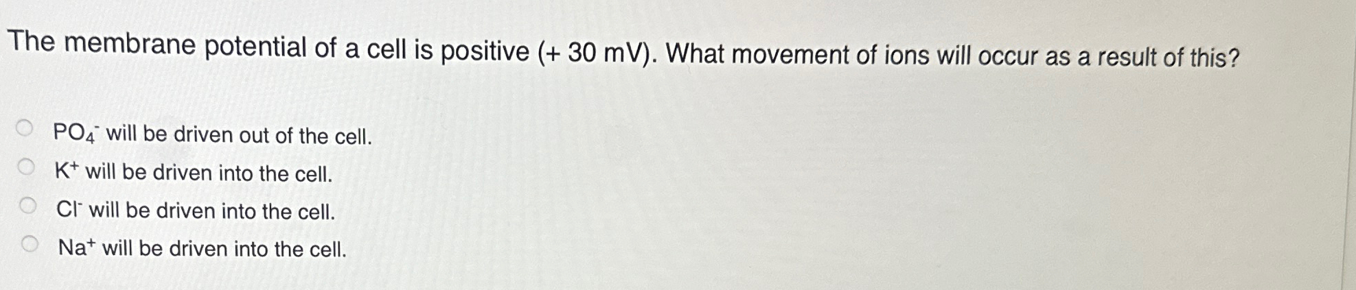 Solved The membrane potential of a cell is positive (+30mV). | Chegg.com