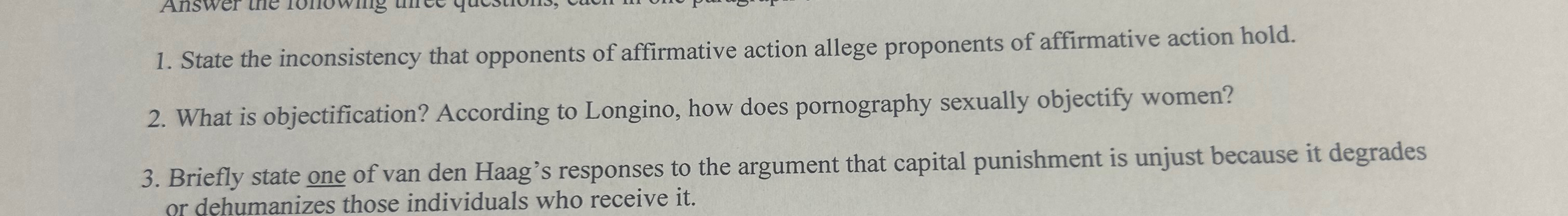 Solved State the inconsistency that opponents of affirmative | Chegg.com