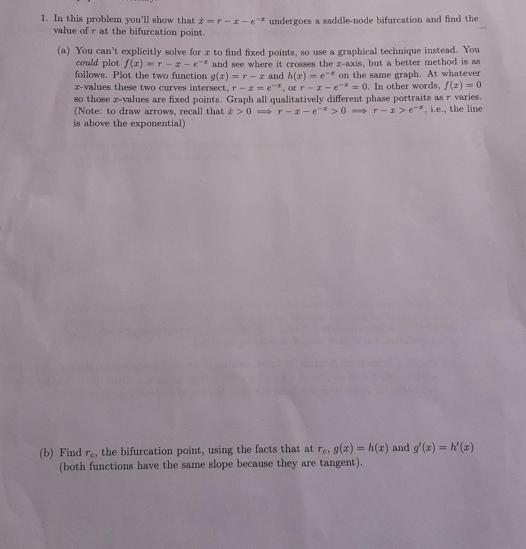 Solved 1. In this problem you'll show that x˙=r−x−e−x | Chegg.com