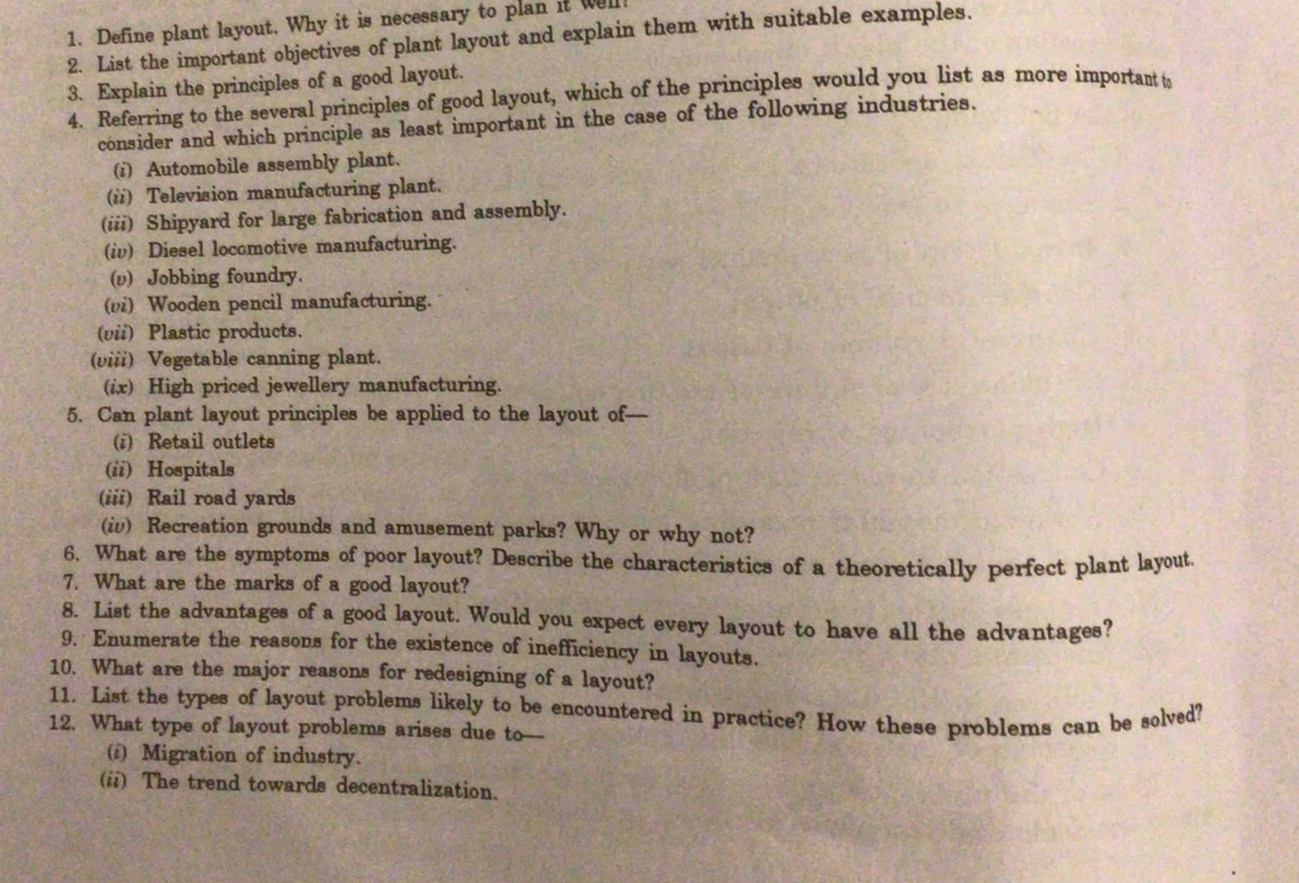 Solved Define plant layout. Why it is necessary to plan it | Chegg.com