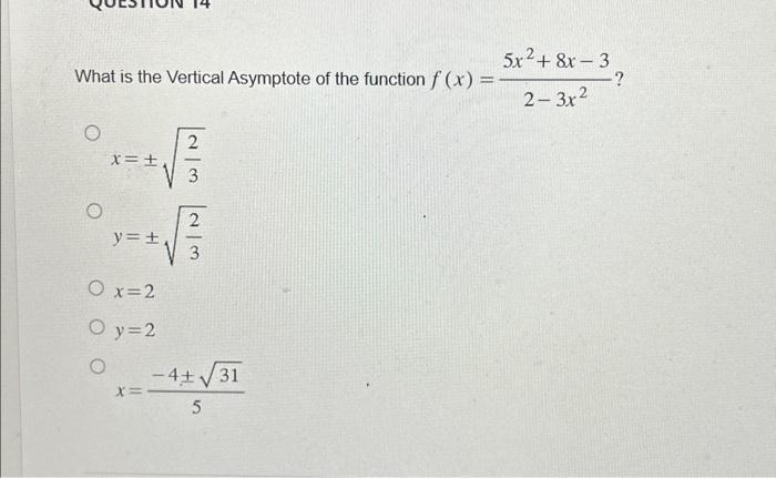 Solved What is the Vertical Asymptote of the function | Chegg.com