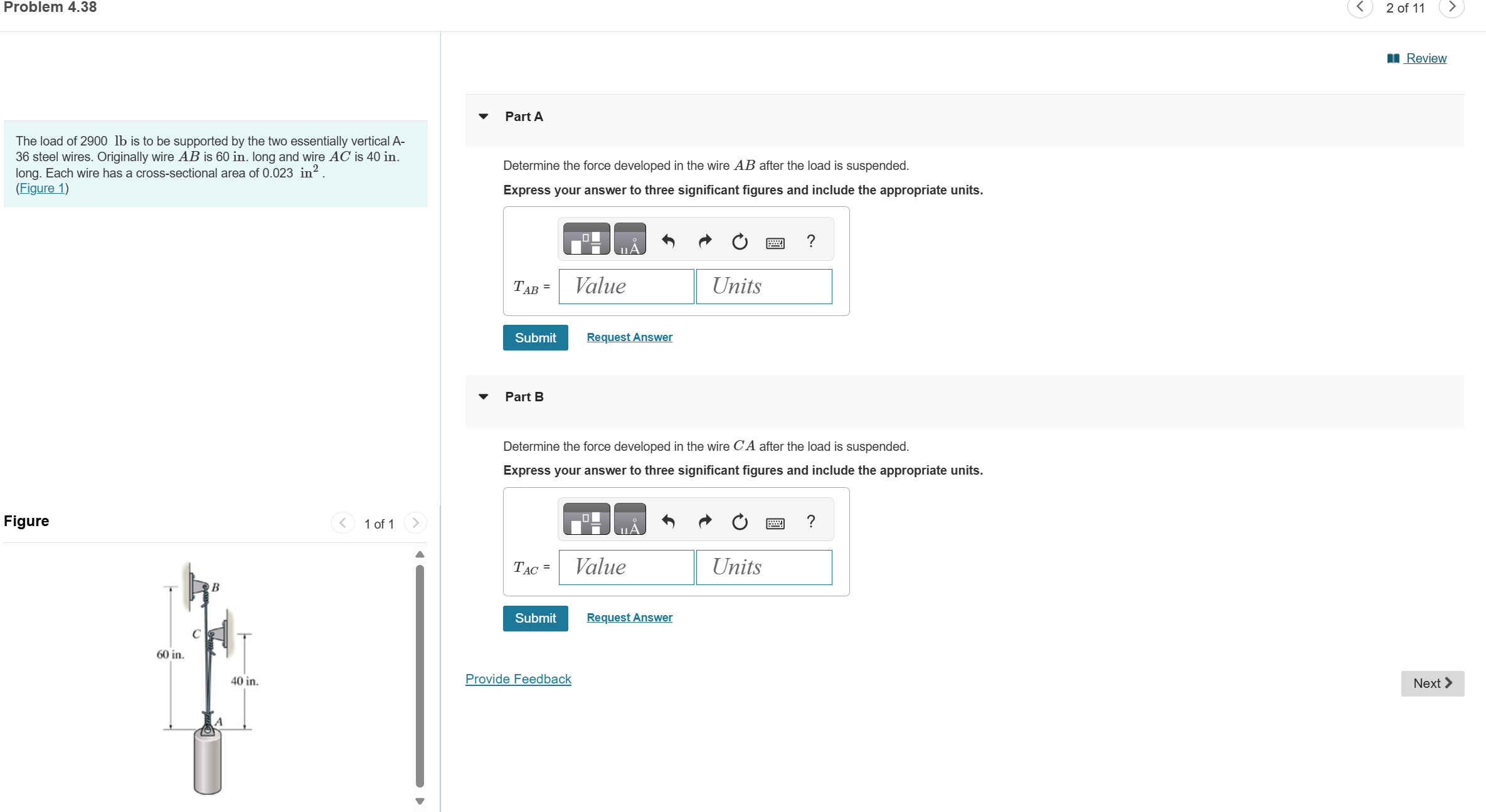 Solved Part A The load of 2900 ﻿lb is to be supported by the | Chegg.com