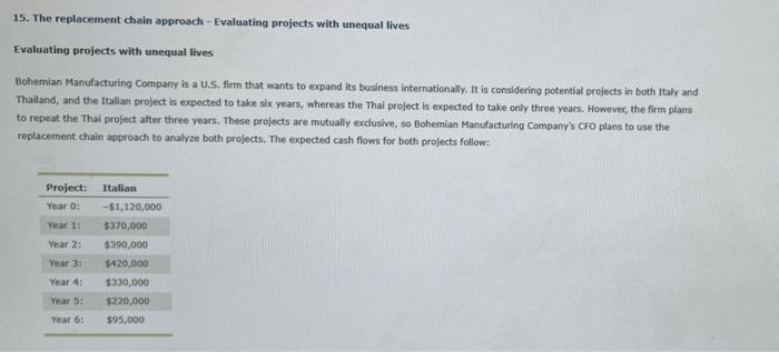 Solved 15. The replacement chain approach - Evaluating | Chegg.com