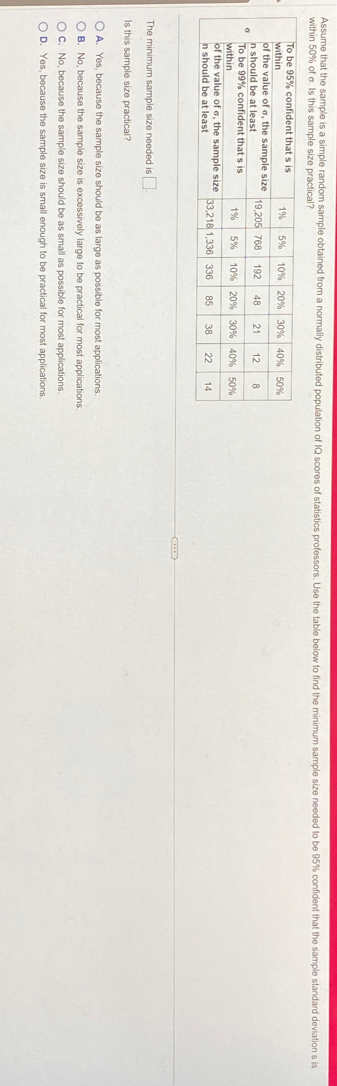 Solved within 50% ﻿of σ. ﻿Is this sample size | Chegg.com