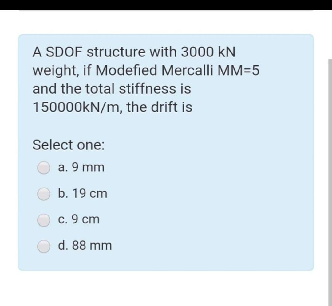 Solved A SDOF structure with 3000 KN weight, if Modefied | Chegg.com
