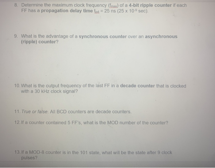 Solved 8. Determine the maximum clock frequency (max) of a | Chegg.com