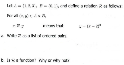Solved Let A={1,2,3},B={0,1}, ﻿and define a relation R ﻿as | Chegg.com