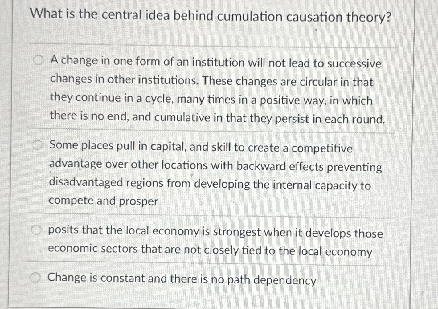 Solved What is the central idea behind cumulation causation | Chegg.com