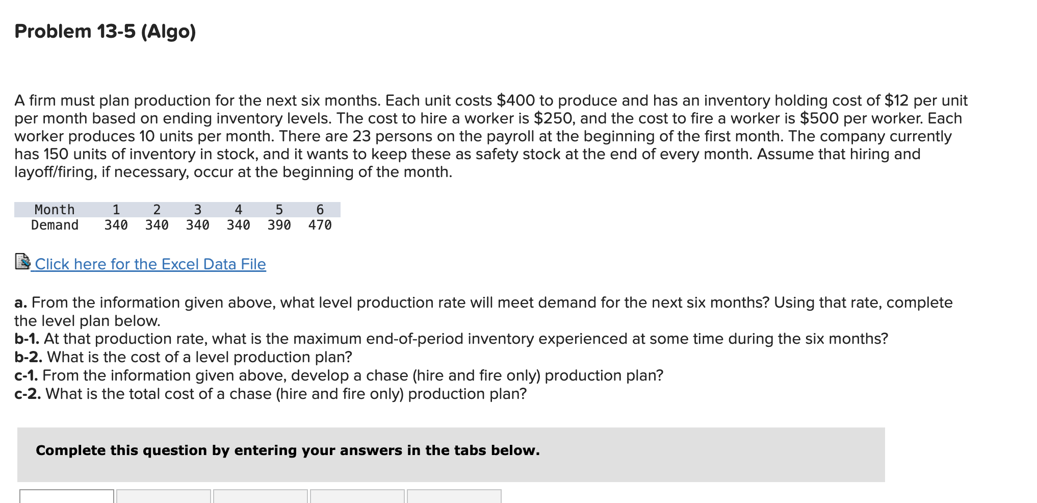 Solved Problem 13-5 (Algo)A firm must plan production for | Chegg.com