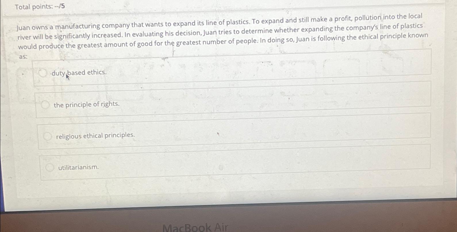 Solved Total points: -15Juan owns a manufacturing company | Chegg.com