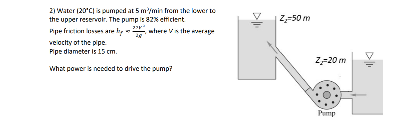 Solved Water (20°C) is pumped at 5m3min from the lower to | Chegg.com Solved Water (20°C) is pumped at 5m3min from the lower to | Chegg.com