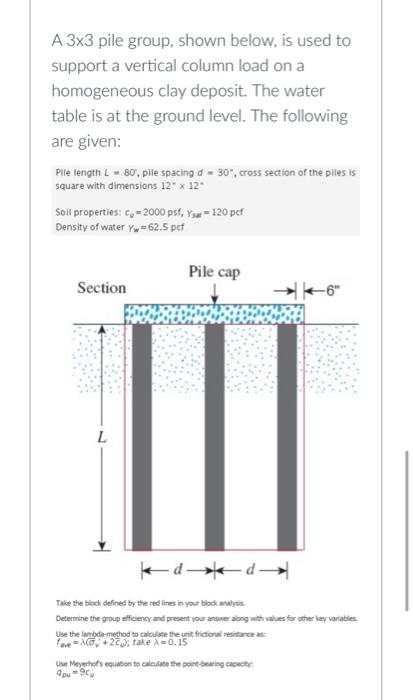 Solved A 3×3 pile group, shown below, is used to support a | Chegg.com