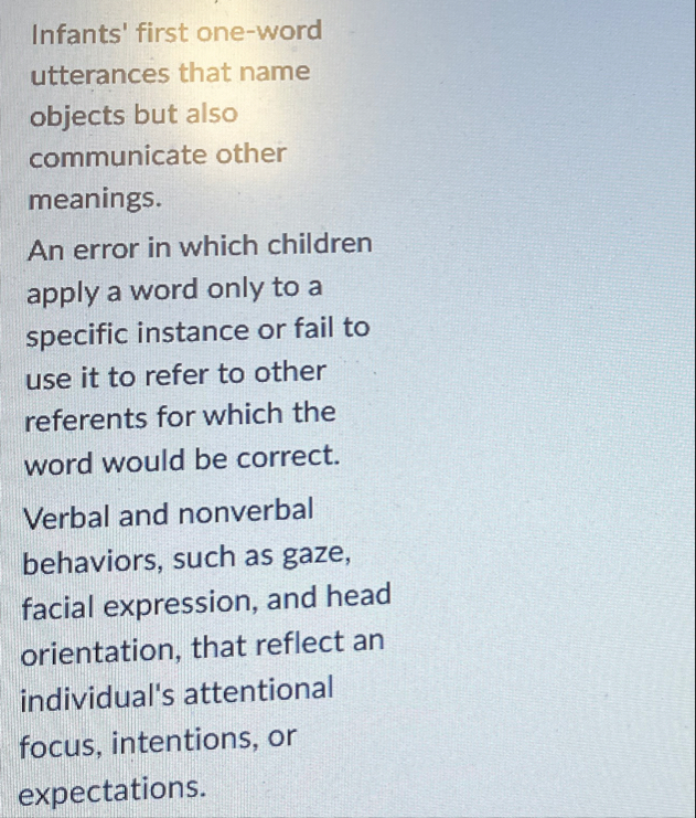 Solved Infants' first one-word utterances that name objects | Chegg.com