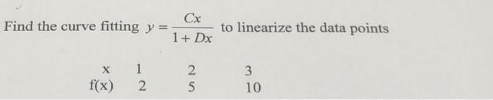Solved Find the curve fitting y=1+DxCx to linearize the data | Chegg.com