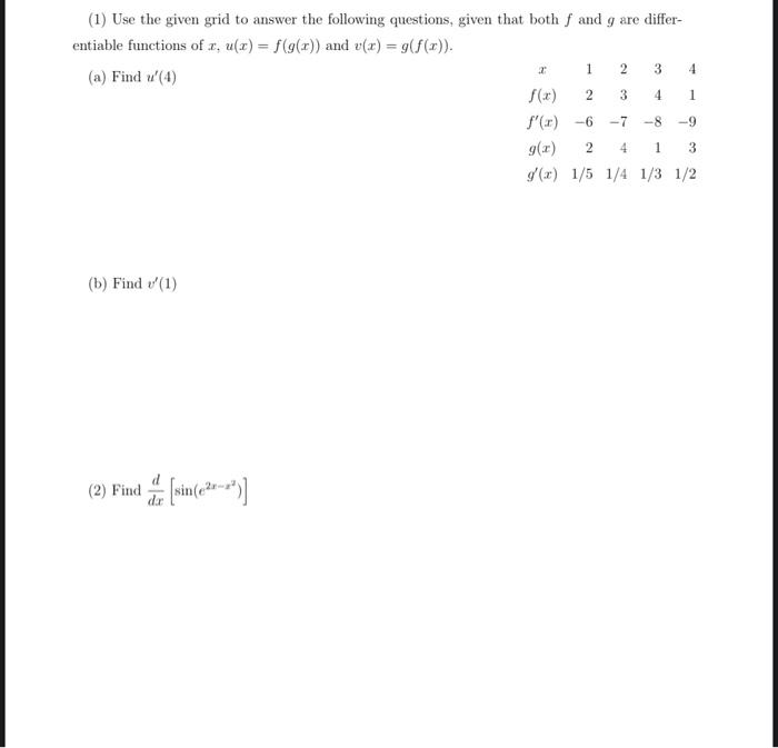 Solved 1 1 2 3 4 1 Use The Given Grid To Answer The 