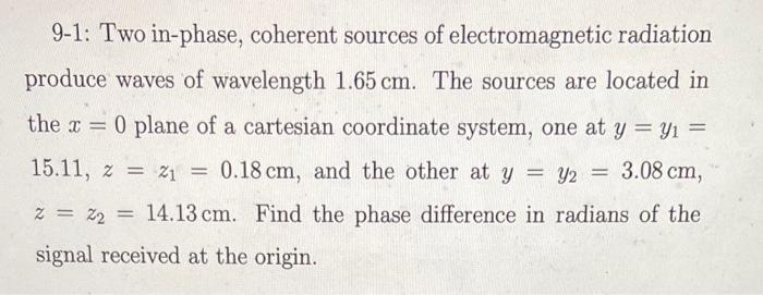 Solved 9-1: Two in-phase, coherent sources of | Chegg.com