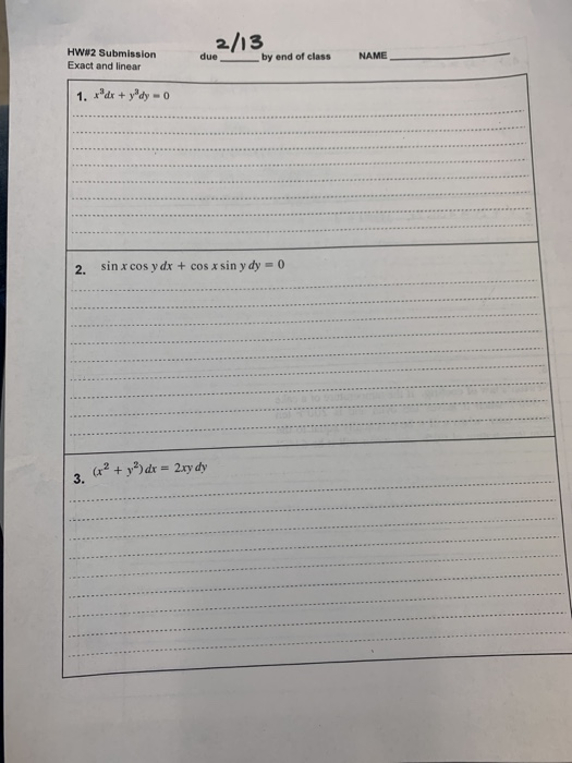 Solved 2/13 HWW2 Submission Exact and linear due by end of | Chegg.com