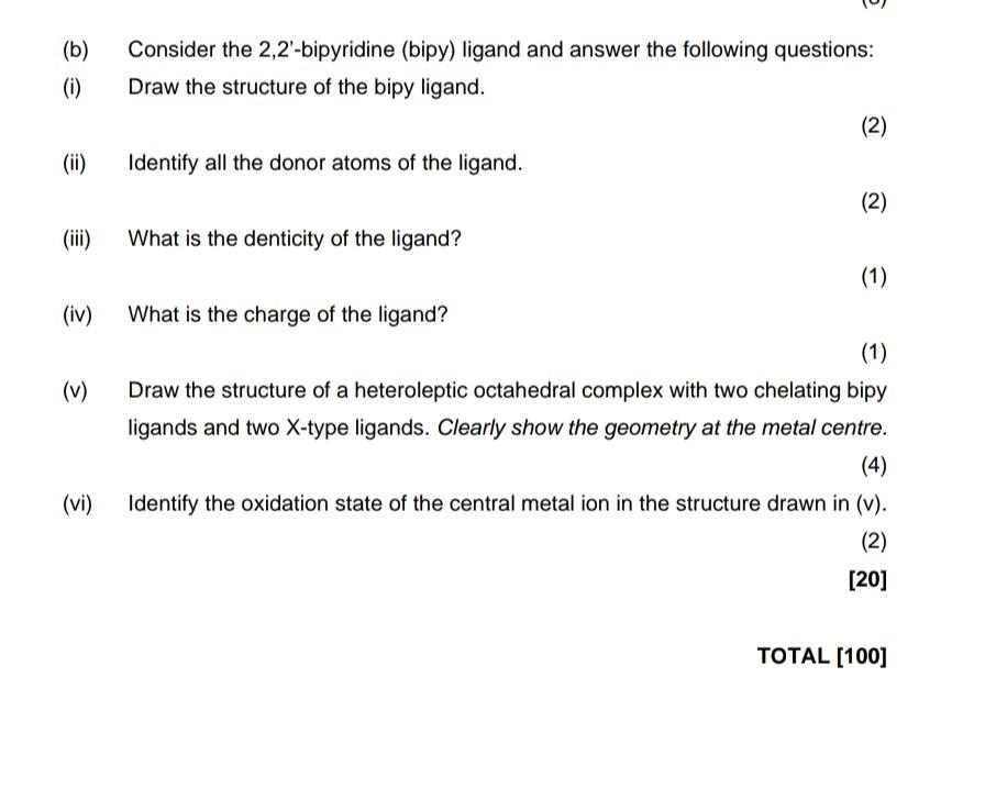 (b) Consider the 2,2'-bipyridine (bipy) ligand and | Chegg.com