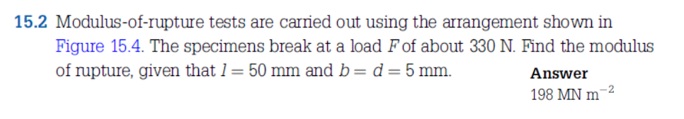 Solved 15.2 Modulus-of-rupture tests are carried out using | Chegg.com