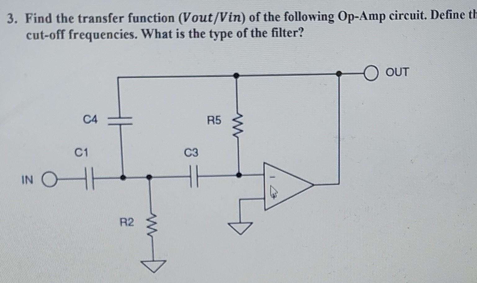Solved 3. Find the transfer function (Vout/Vin) of the | Chegg.com