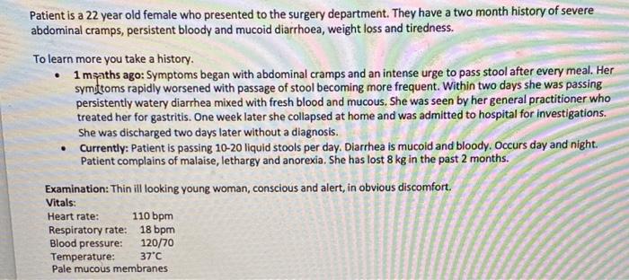 Solved Patient is a 22 year old female who presented to the | Chegg.com