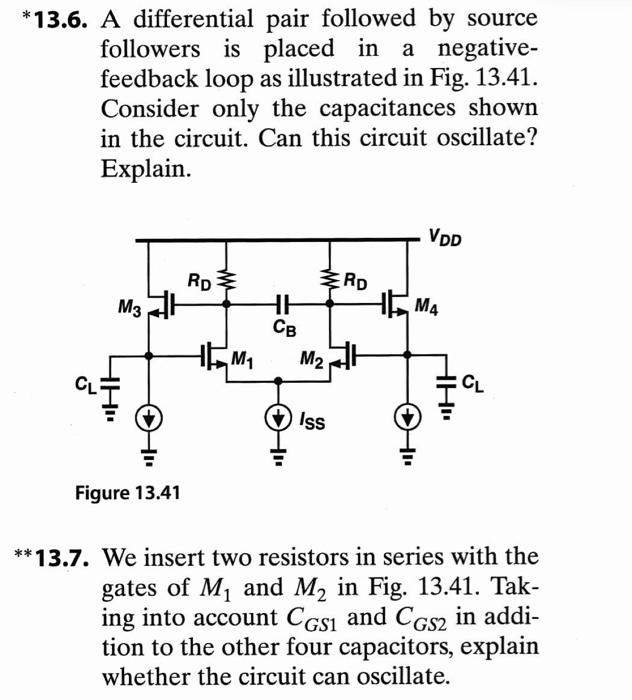 Solved 13.6. A differential pair followed by source | Chegg.com