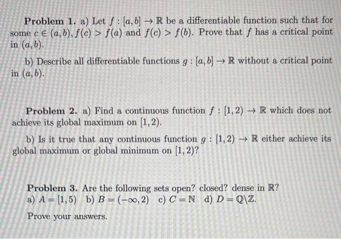 Solved Problem 1. a) Let f:[a,b]→R be a differentiable | Chegg.com