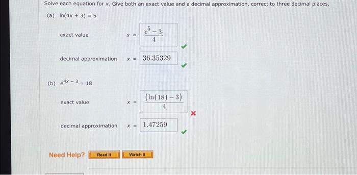 Solved Solve each equation for \\( x \\). Give both an exact | Chegg.com