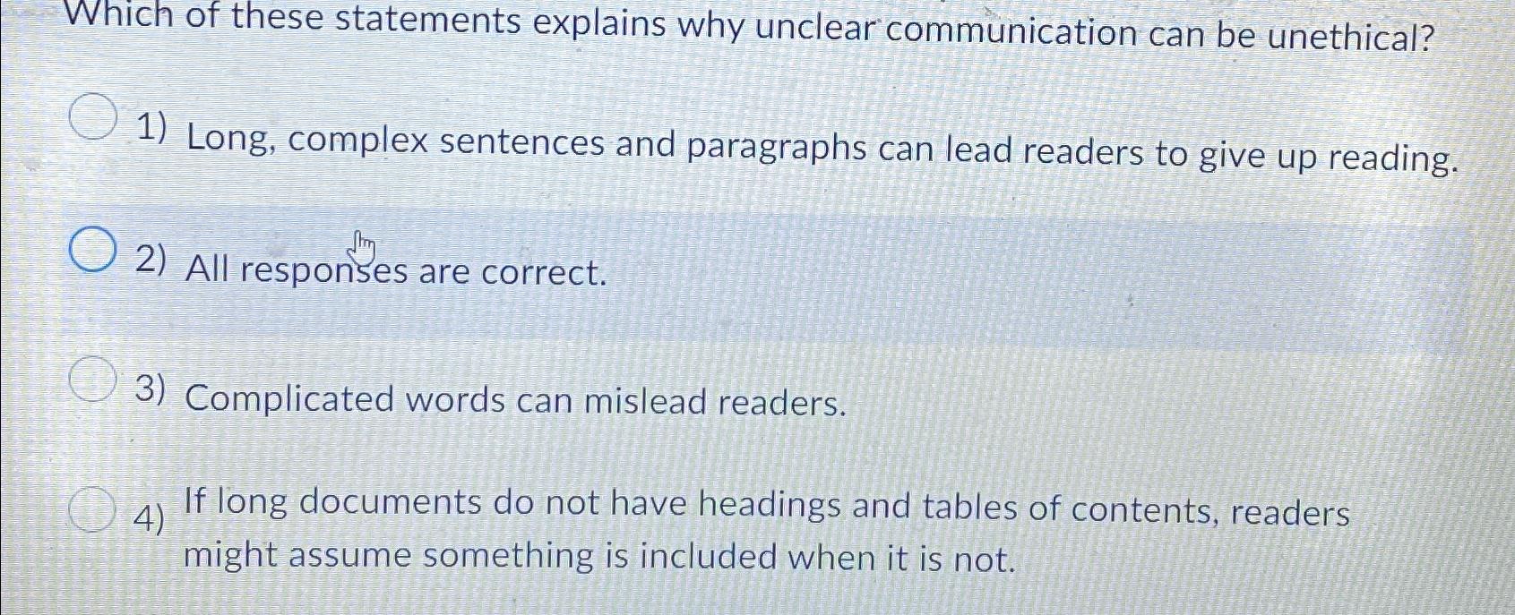 Solved Which of these statements explains why unclear | Chegg.com