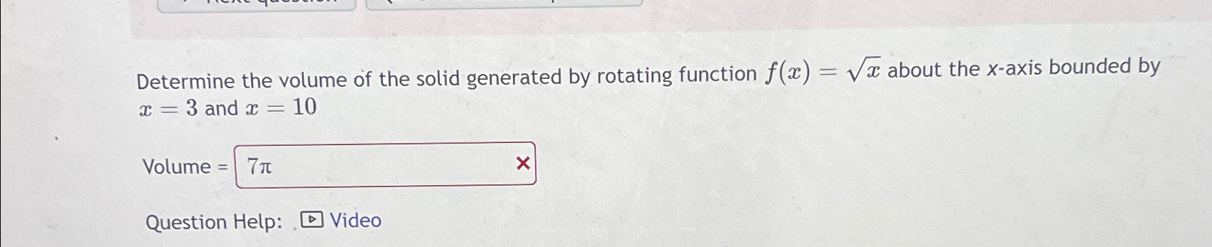 Solved Determine the volume of the solid generated by | Chegg.com
