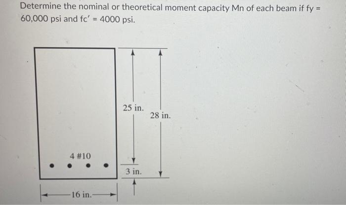 Solved Determine the nominal or theoretical moment capacity | Chegg.com