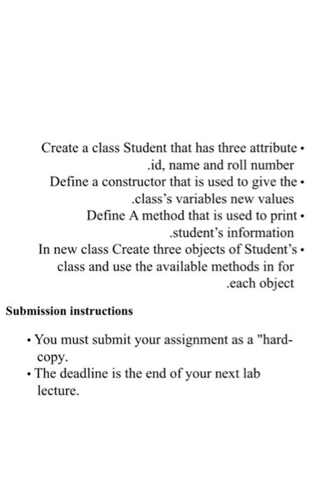 Solved Create a class Student that has three attribute id, | Chegg.com
