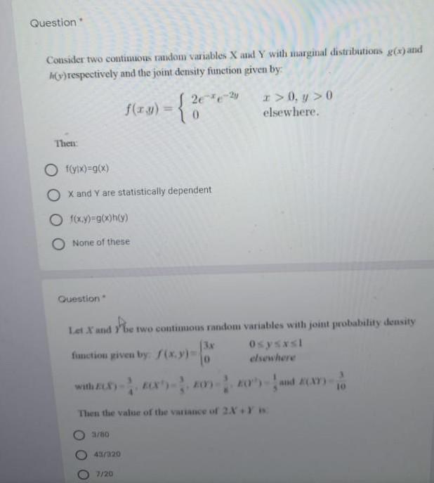Solved Question Consider two continuous random variables X | Chegg.com