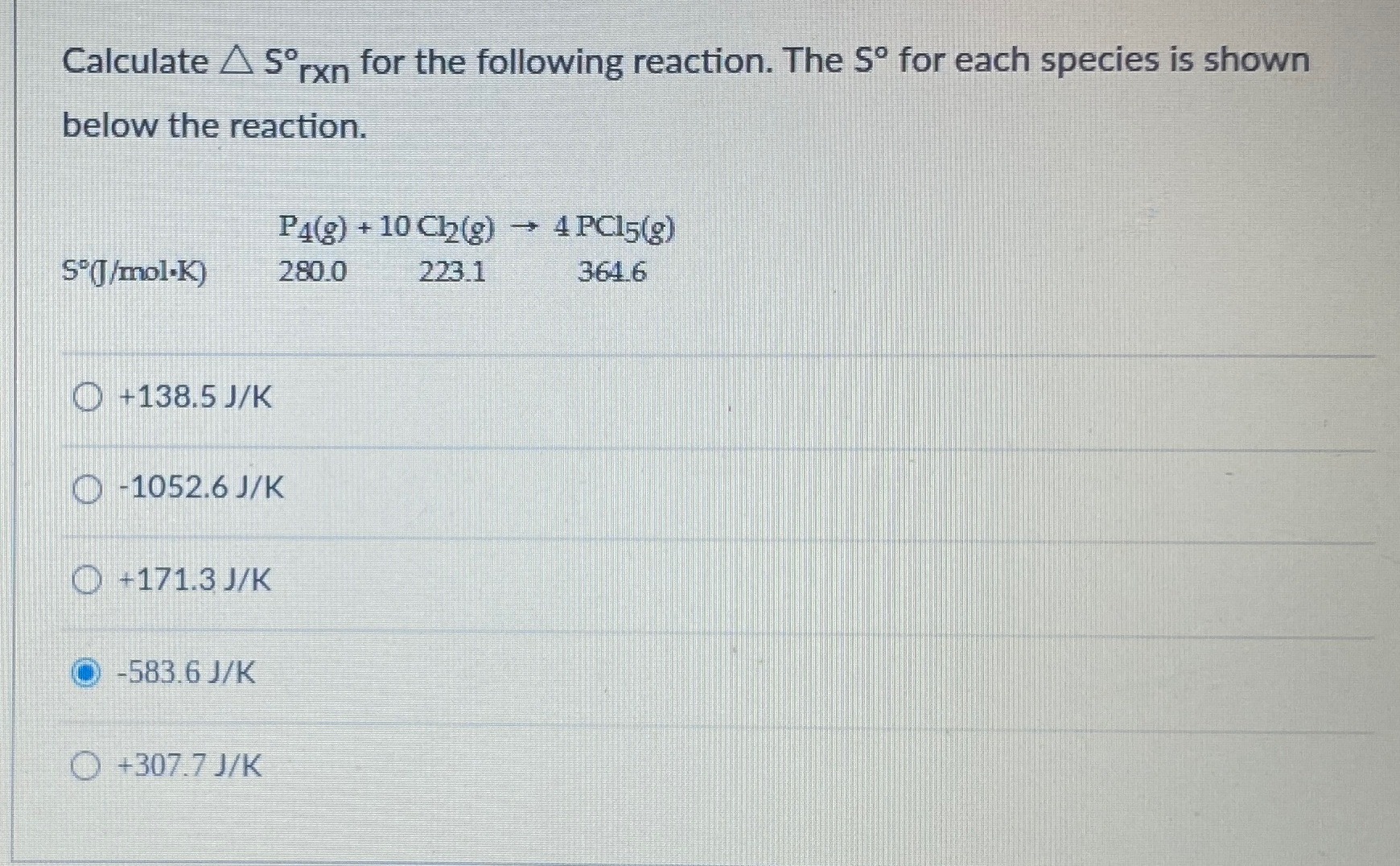 Solved Calculate ????S°?r×n ﻿for the following reaction. The | Chegg.com
