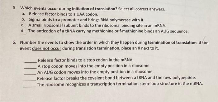 Solved 5. Which events occur during initiation of | Chegg.com