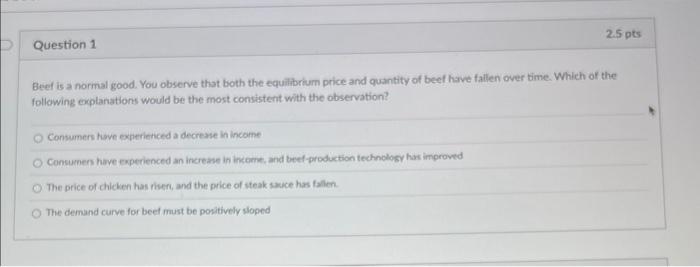 Solved Beef is a normal good. You observe that both the | Chegg.com