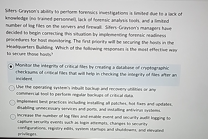 Solved Sifers-Grayson's ability to perform forensics | Chegg.com