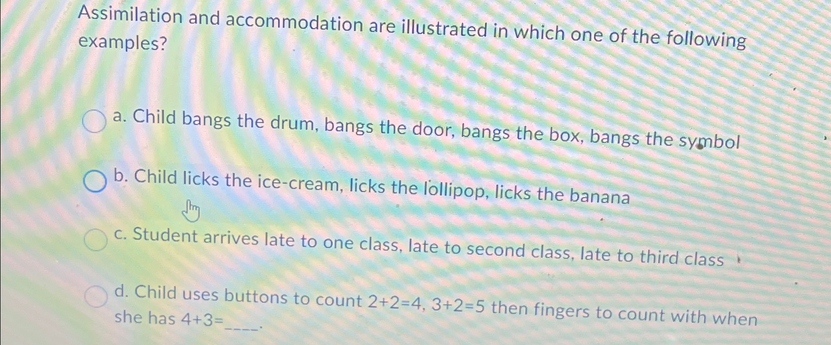 Solved Assimilation and accommodation are illustrated in | Chegg.com