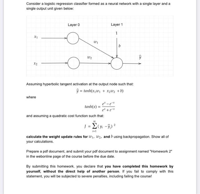 Solved Consider a logistic regression classifier formed as a | Chegg.com