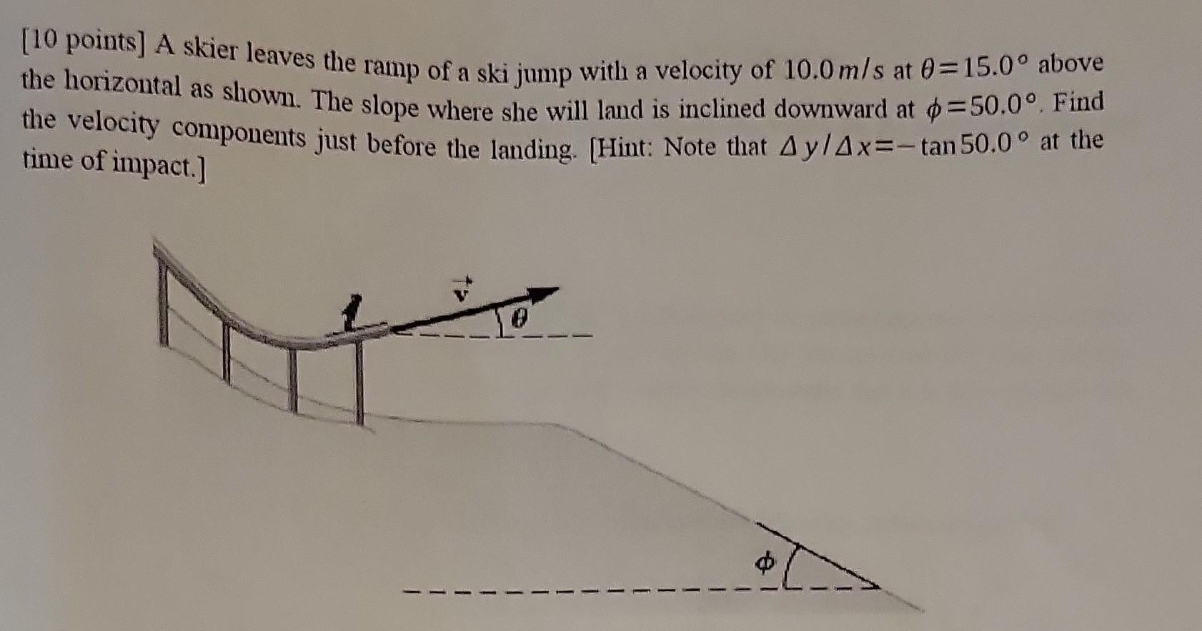 Solved [10 points] A skier leaves the ramp of a ski jump | Chegg.com