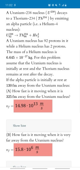 Solved 11:02 S 234 A Uranium-238 nucleus (U238) decays to a | Chegg.com