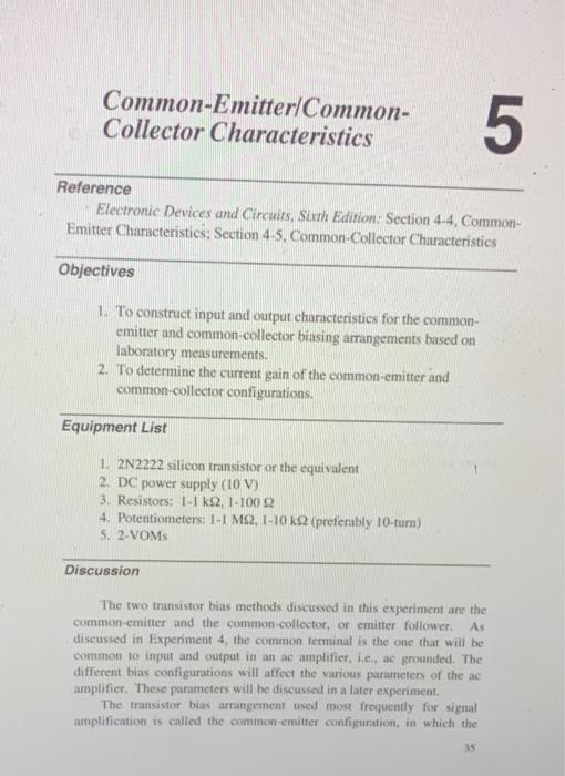 Solved Common-Emitter/Common- Collector Characteristics 5 | Chegg.com