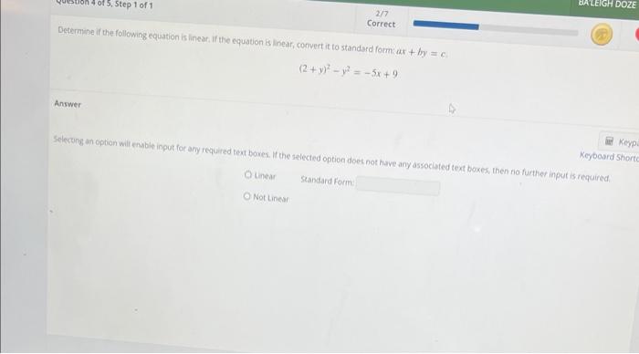 Solved Determine if the following equation is linear if the | Chegg.com