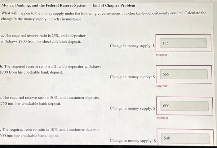Solved Money, Banking, and the Federal Reserve System - End | Chegg.com