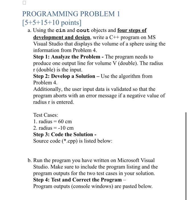 Solved ROGRAMMING PROBLEM 1 5+5+15+10 points] a. Using the | Chegg.com