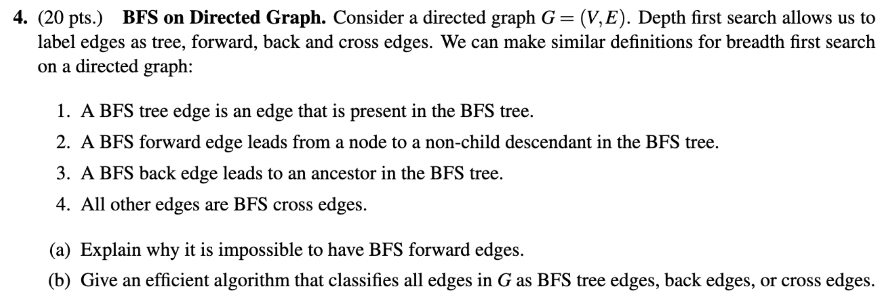 Solved (20 ﻿pts.) ﻿BFS on Directed Graph. Consider a | Chegg.com
